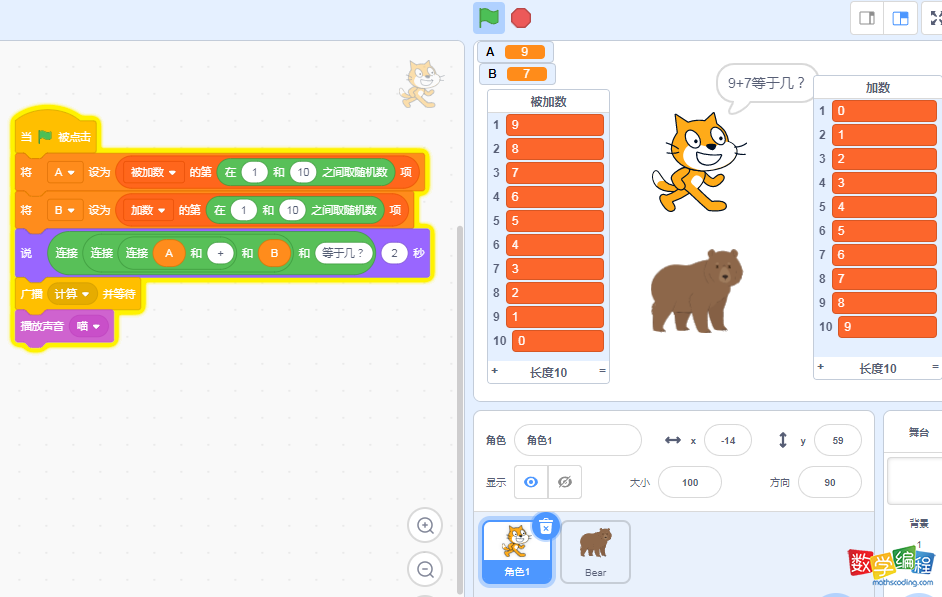 Scratch加减法随机运算，scratch中列表的用法出题 Scratch编程