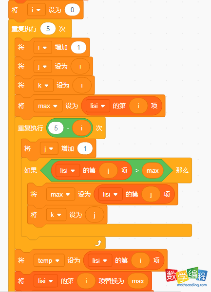 Scratch选择排序算法,以及整个分解排序的过程 Scratch编程